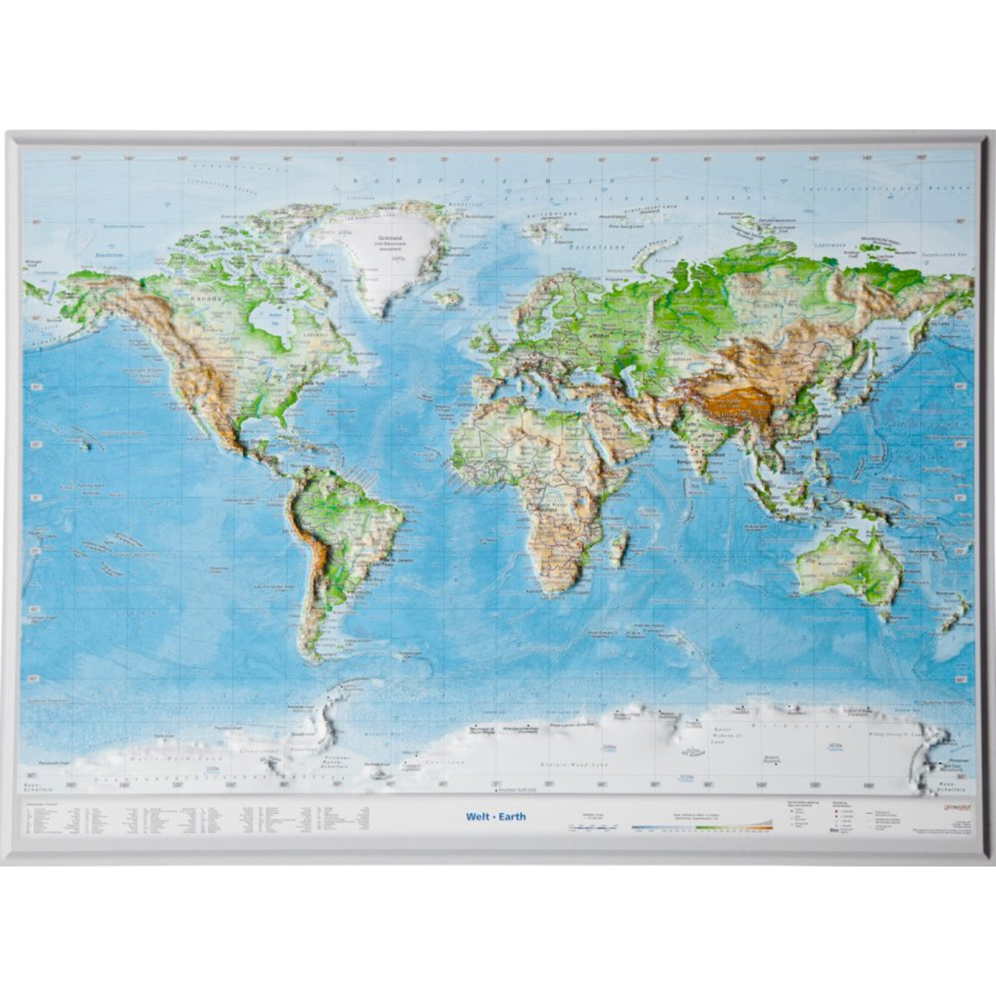 Mappemonde Georelief Le Monde petit format, carte géographique en relief 3D