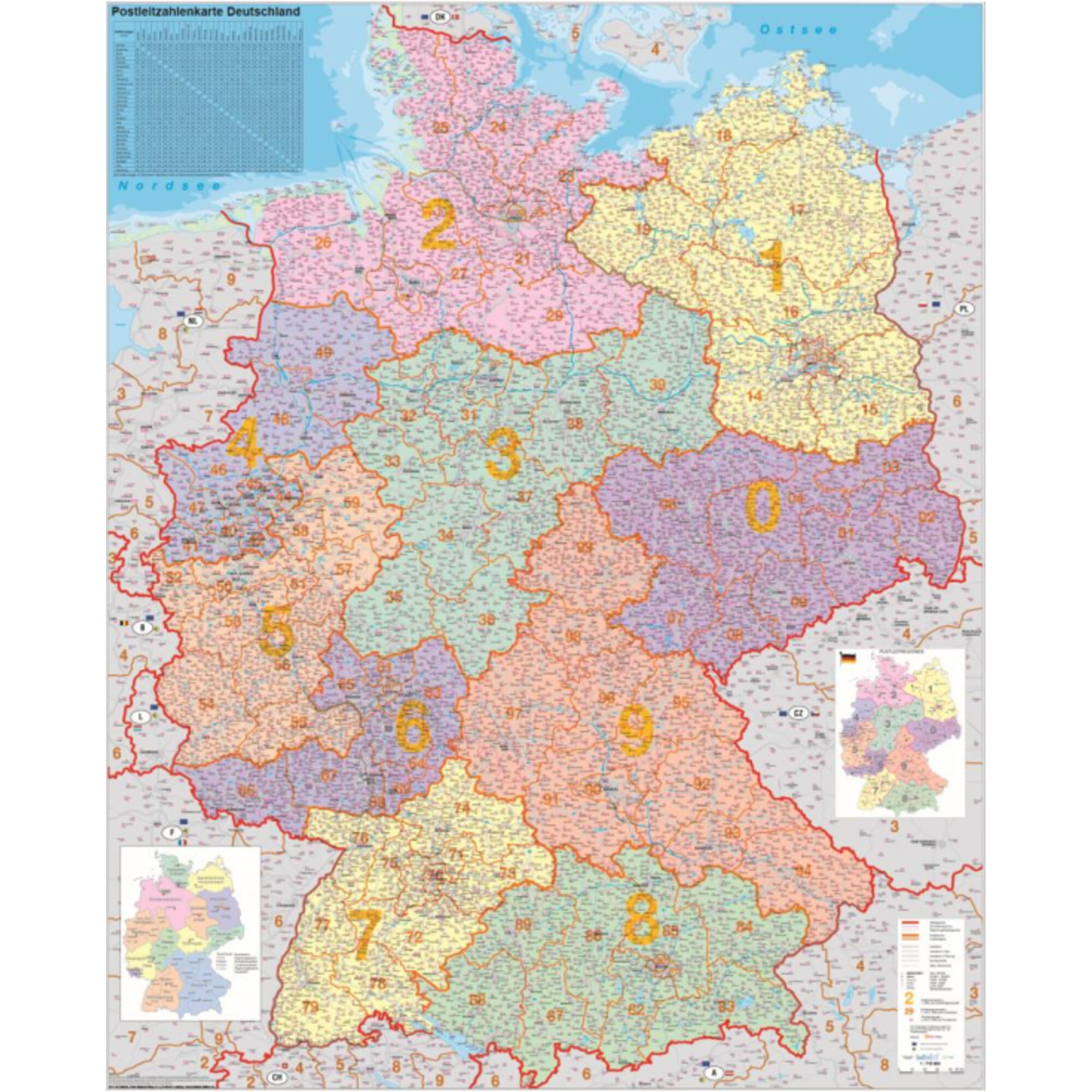 Stiefel Carte de l'Allemagne avec codes postaux, politique (100 cm x ...